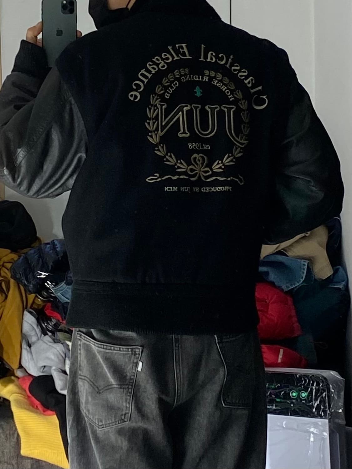 [M] 90s JUN MEN 준맨 제팬 울레더 바시티 자켓 | 후루츠패밀리