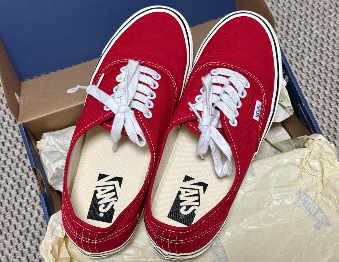 실착 1회) 반스 어센틱 44DX 애너하임 리이슈 레드 265 | 후루츠패밀리