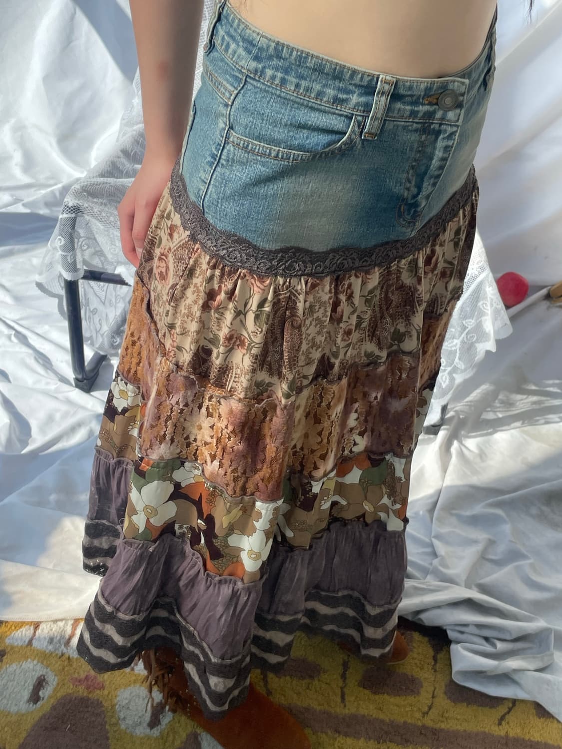 Pattern cancan denim skirt | 후루츠패밀리