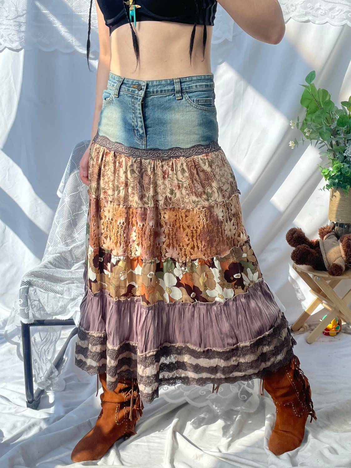 Pattern cancan denim skirt | 후루츠패밀리